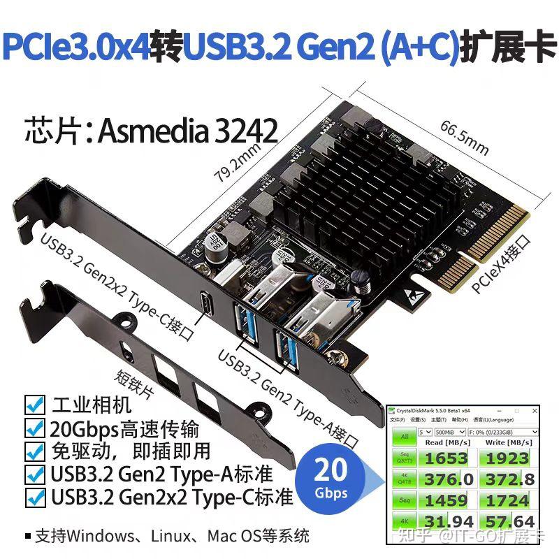 PCIE转2个USB3.2扩展卡10G加1个TYPE-C20G工业相机视频采集卡 - 知乎