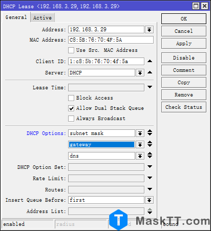 Routeros DHCP-Server给不同的客户端指定不同的网关的子网掩码、网关和DNS - 知乎