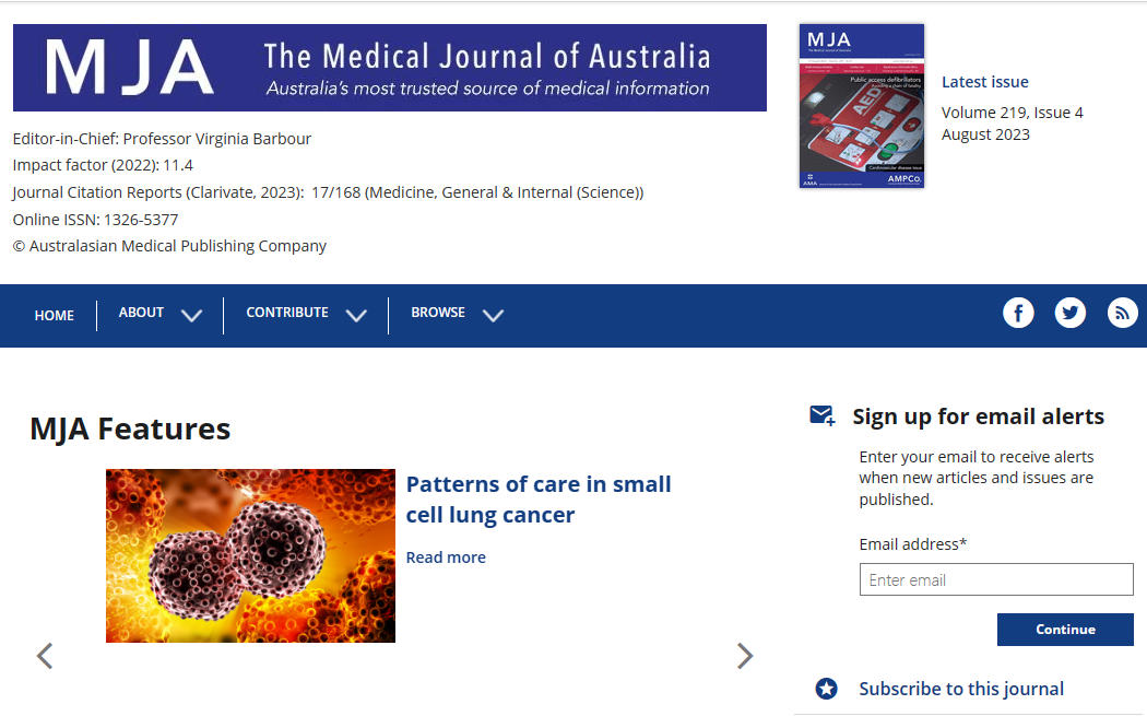 SCI期刊——（医学《Medical Journal of Australia》，JIF=11.4），录用快，性价比超高 - 知乎