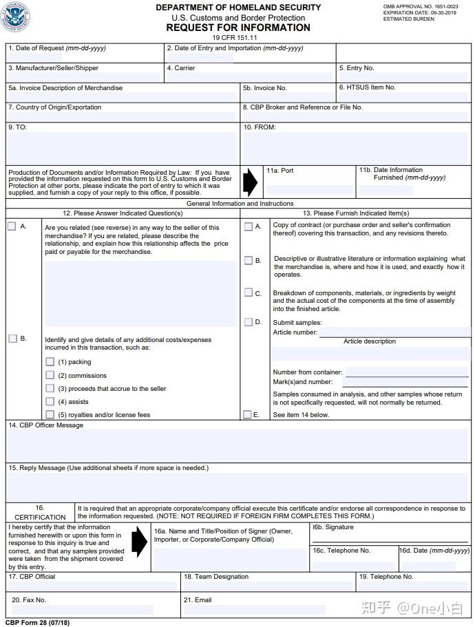 【美国进口清关】什么是 CBP Form 28 信息请求和 CBP Form 29 行动通知？ - 知乎