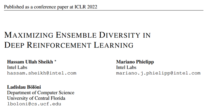 MAXIMIZING ENSEMBLE DIVERSITY IN DEEP REINFORCEMENT LEARNING - 知乎