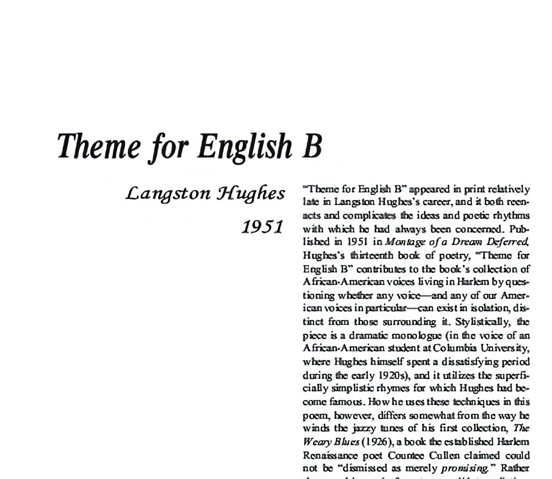 Langston Hughes(兰斯顿·休斯)《Theme for English B》《英语B的主题》解析 - 知乎