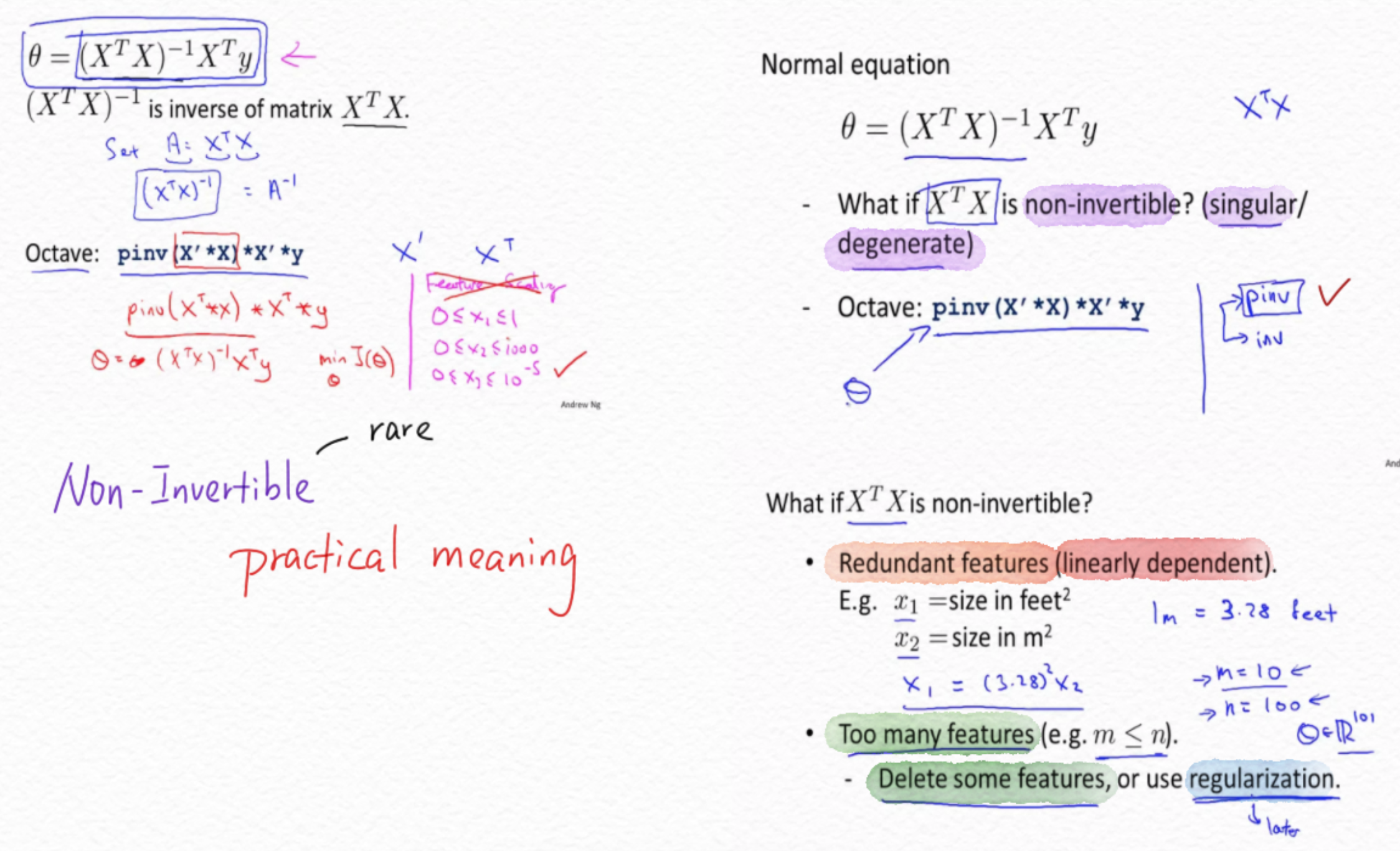 图解机器学习：Normal Equation计算中出现non invertible matrix该如何处理以及背后的直观成因有哪些 - 知乎