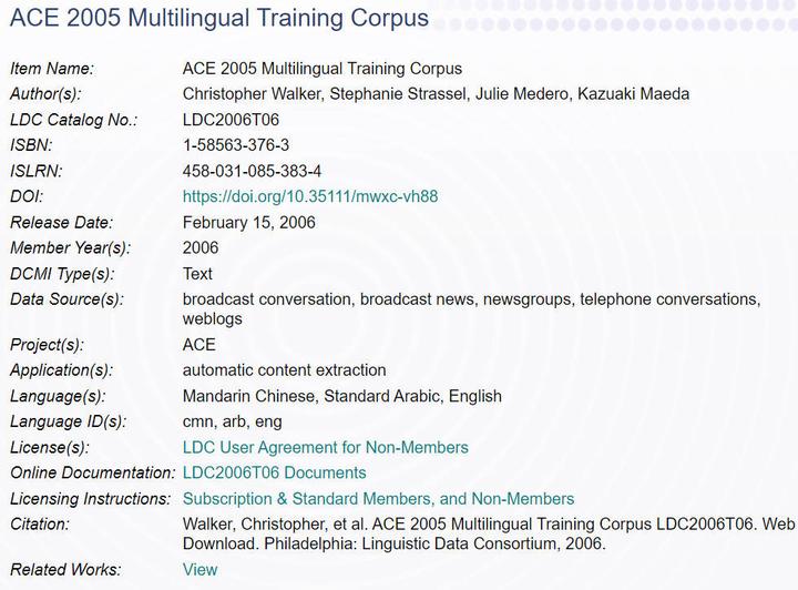 ACE2005数据集介绍，编号LDC2006T06 - 知乎