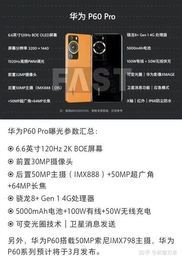 搭载Mate50 Pro同款处理器 疑似华为P60 Pro详细配置汇总 或3月见 - 知乎