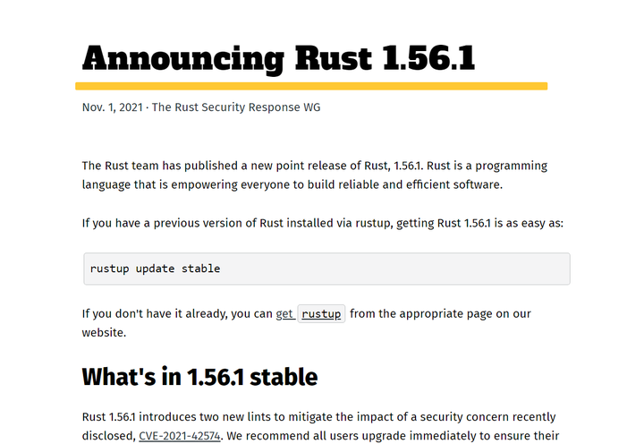 Rust 1.56.1 发布，解决 Unicode 安全漏洞问题 - 知乎