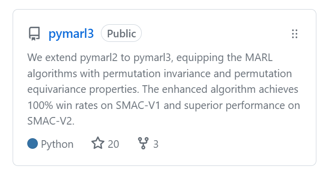 Pymarl3: Support SMAC-V2 and equip pymarl2 with permutation invariance and permutation ...
