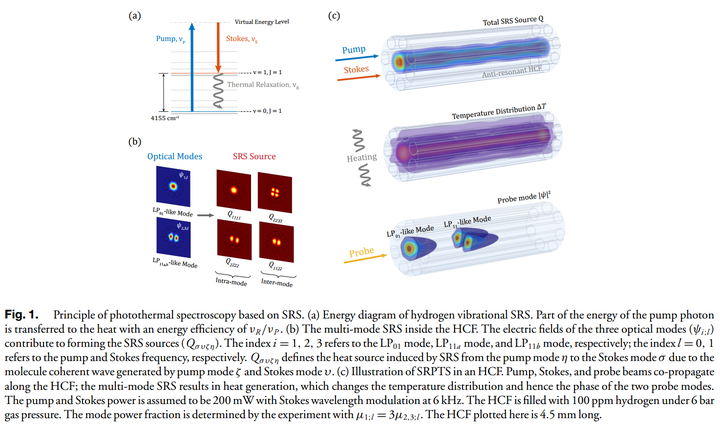 Stimulated Raman photothermal spectroscopy for gas sensing in a hollow ...