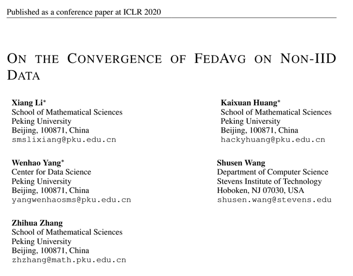 《ON THE CONVERGENCE OF FEDAVG ON NON-IID DATA》收敛性分析 - 知乎