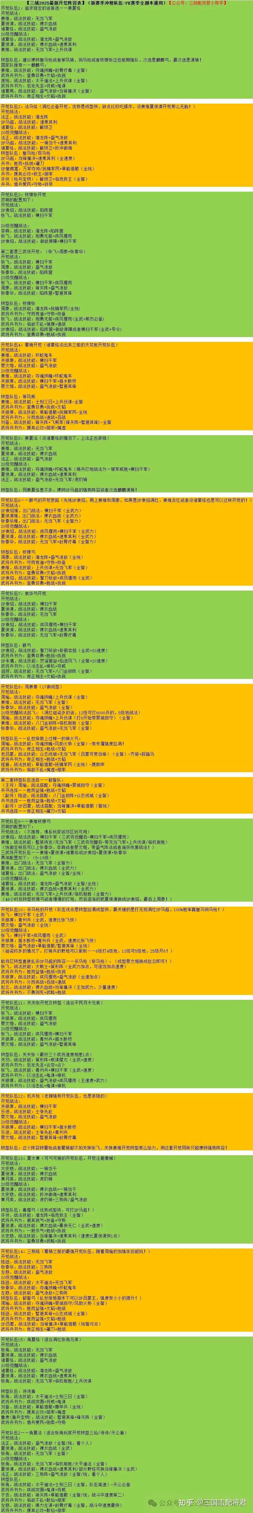 三国志战略版2025全赛季最新天梯表/开荒阵容表：94套T0-T1主力队伍(含全战法/兵书/加点)-全网最全阵容表 - 知乎