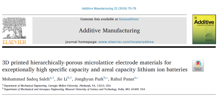 《Addit Manuf》：用于超高比容量和面积容量锂离子电池的 3D 打印分层多孔微晶格电极材料 - 知乎