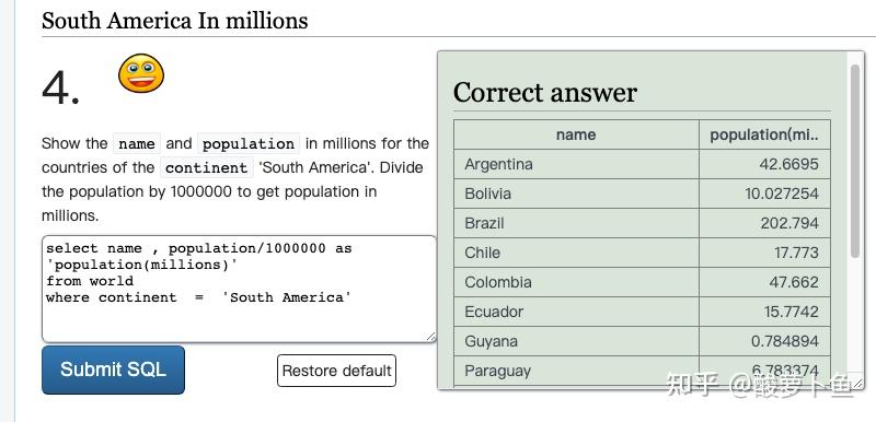 【刷题】SQLZOO（1-6） - 知乎
