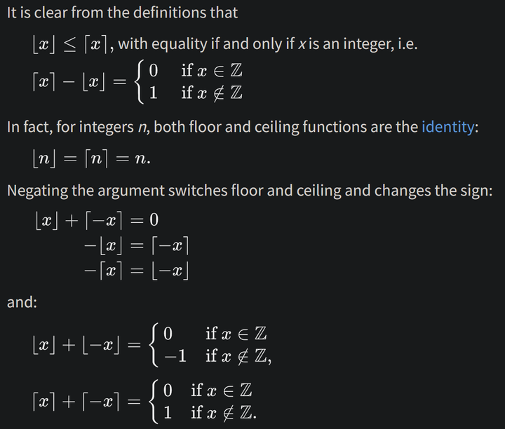 Floor and ceiling functions的性质（2）——floor和ceil的相互转化；对非整数x，floor(x)和ceil ...