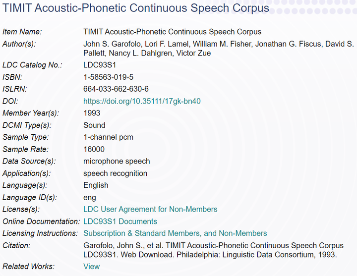 TIMIT数据集,TIMIT Acoustic-Phonetic Continuous Speech Corpus,官网编号LDC93S1 - 知乎