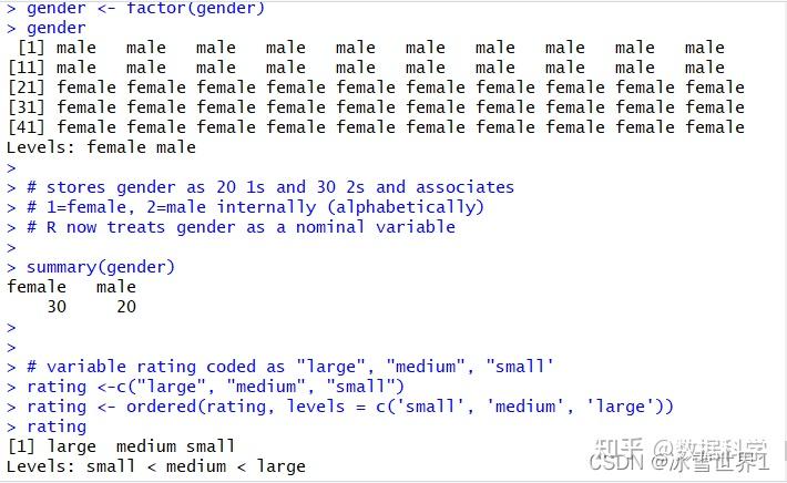 R语言数据类型：向量vector、矩阵matrix、dataframe、列表list、常用函数：length、ls、rm、edit、fix、c、cbind、rbind、str、class ...