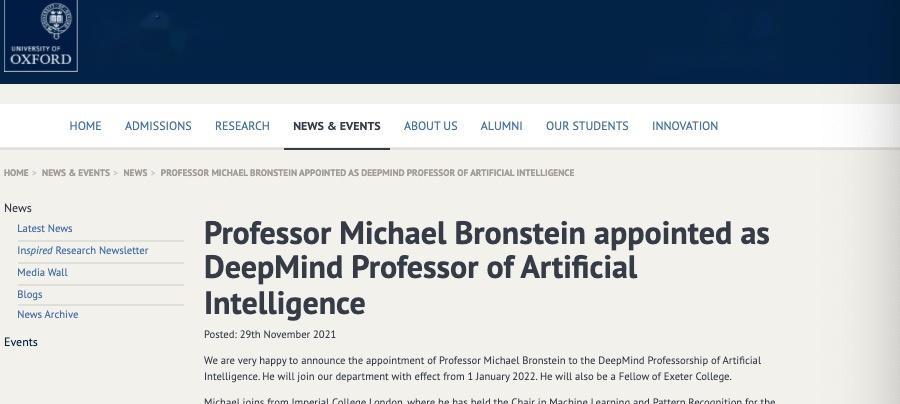 推特首席科学家Michael Bronstein加入牛津大学任职DeepMind教授 - 知乎