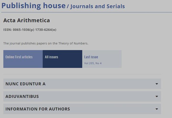 ACTA ARITHMETICA影响因子，是几区，发表难度怎么样？【官网】 - 知乎