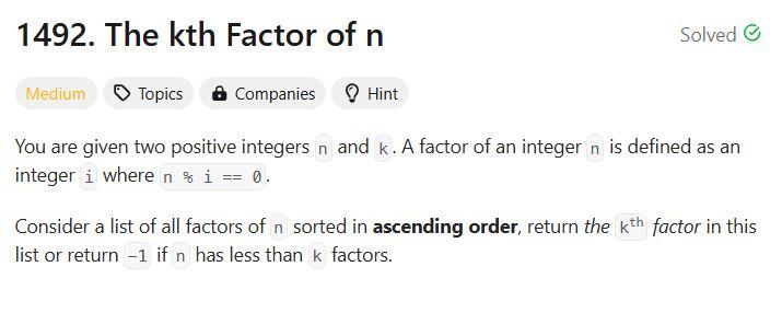 Leetcode 1492. The kth Factor of n - 知乎