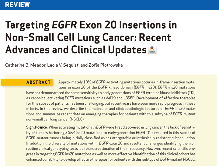 Cancer Discov | 综述：靶向NSCLC中的EGFR 20ins突变——药物研发最新进展和临床数据 - 知乎