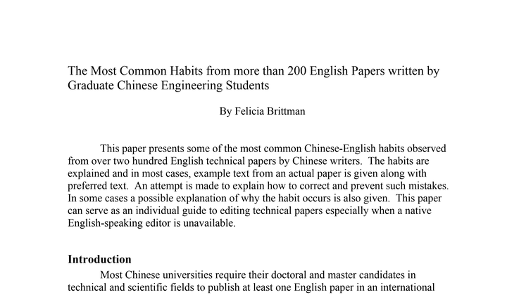 The Most Common Habits from more than 200 English Papers written by Graduate Chinese Students ...