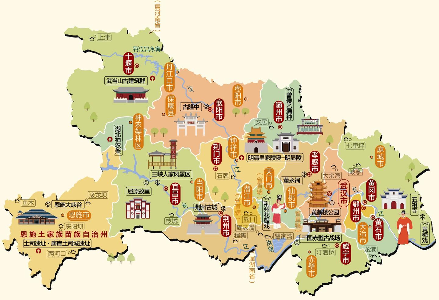 湖北省旅游必备高清人文地图 13个地级市 知乎