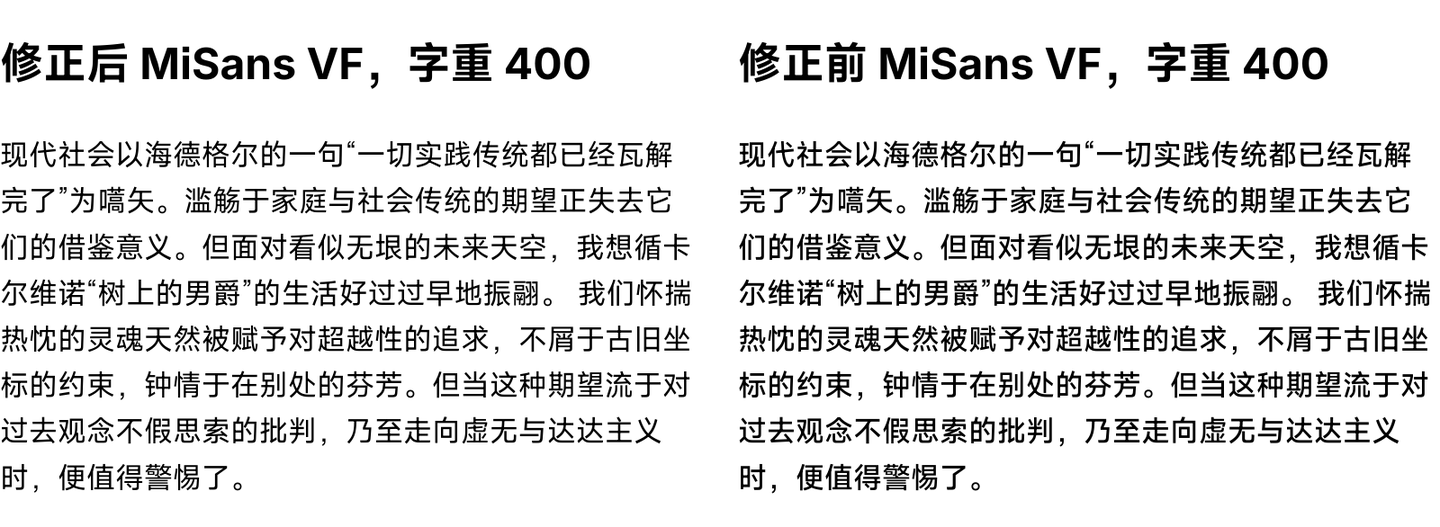 MiSans VF 字重（粗细）修正 - 知乎