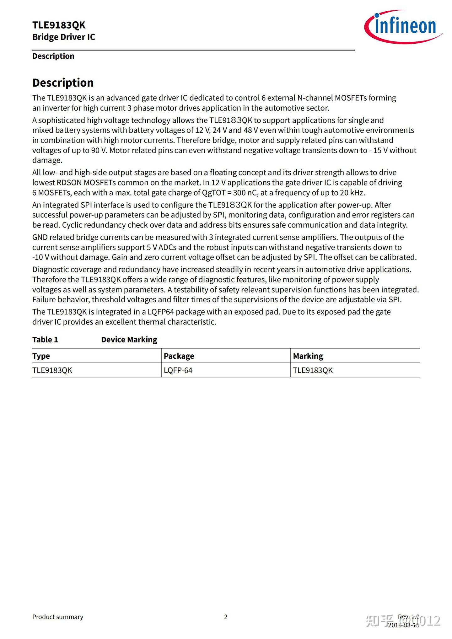 英飞凌TLE9183QK汽车门驱动引脚资料 - 知乎