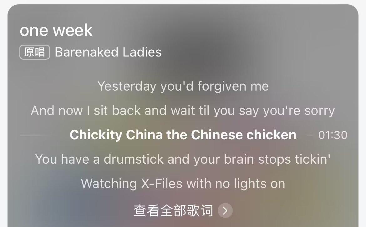 《one week》的歌词“chickity China the Chinese chicken”？ - 知乎