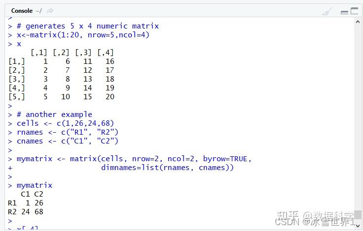 R语言数据类型：向量vector、矩阵matrix、dataframe、列表list、常用函数：length、ls、rm、edit、fix、c、cbind、rbind、str、class ...