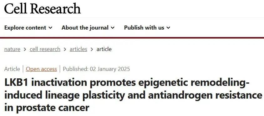 Cell Research 项目文章丨LKB1失活可促进前列腺癌表观遗传重塑诱导的谱系可塑性和抗雄激素耐药性 - 知乎