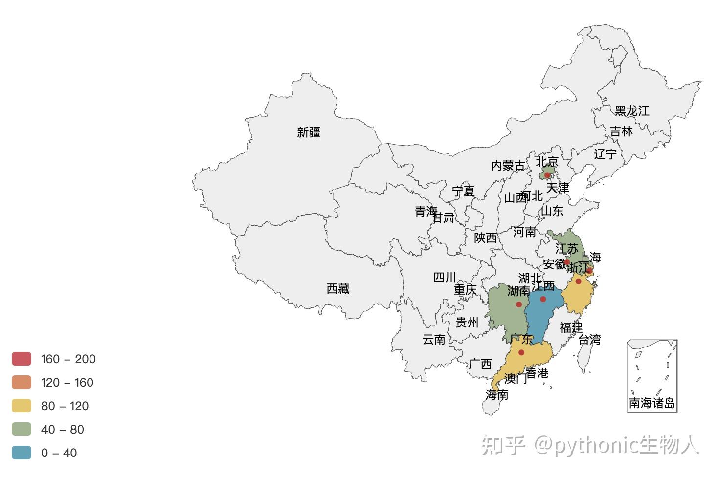 已经有了各省的数据，如何将信息以可视化的方式显示在地图上？顺便问一下python有相关的第三方包没？ - 知乎