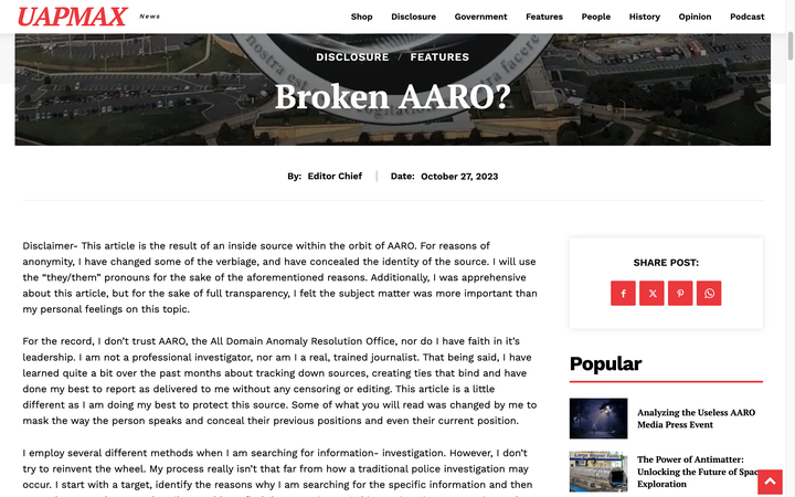 粗译：疑似AARO内部人士发声——破碎的全域异常解决办公室？关于UFO的几个大问题！ - 知乎