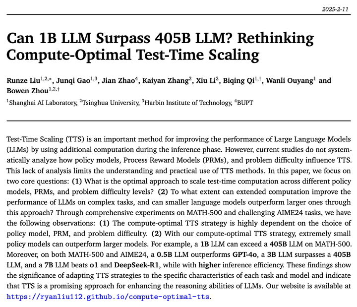 1B LLM 超过 405B LLM：计算最优测试时间拓展 - 知乎