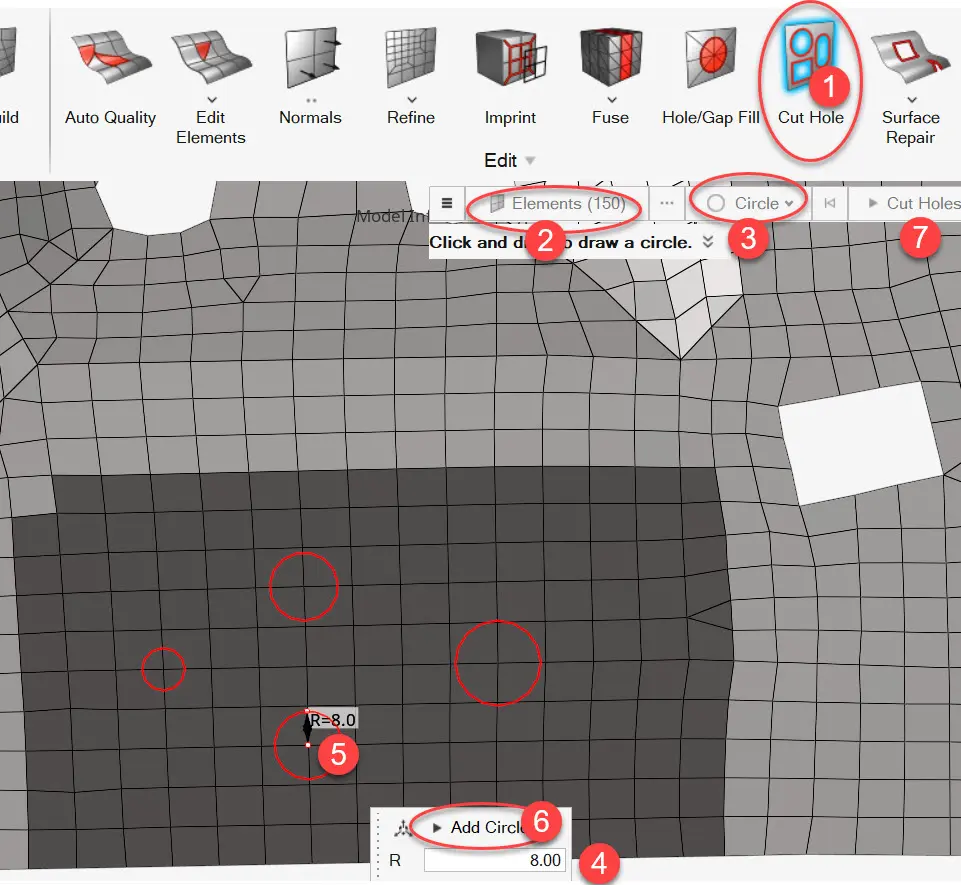 在Hypermesh中如何在无几何的2D网格上批量开孔及创建washer - 知乎
