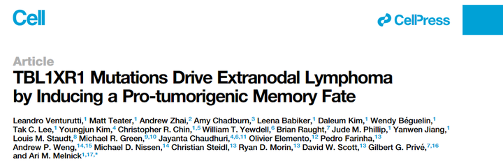 TBL1XR1突变通过诱导促肿瘤程序驱动结外淋巴瘤 - 知乎