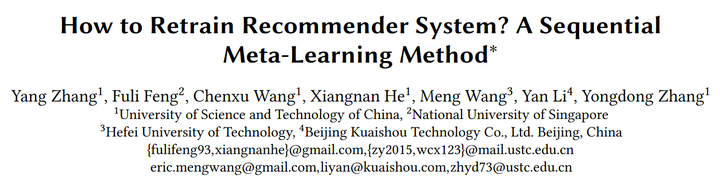 SIGIR-2020 How to Retrain Recommender System？A Sequential Meta-Learning Method - 知乎