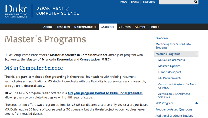 美国研究生项目｜杜克大学 - 计算机硕士 Duke University - MS Computer Science program - 知乎