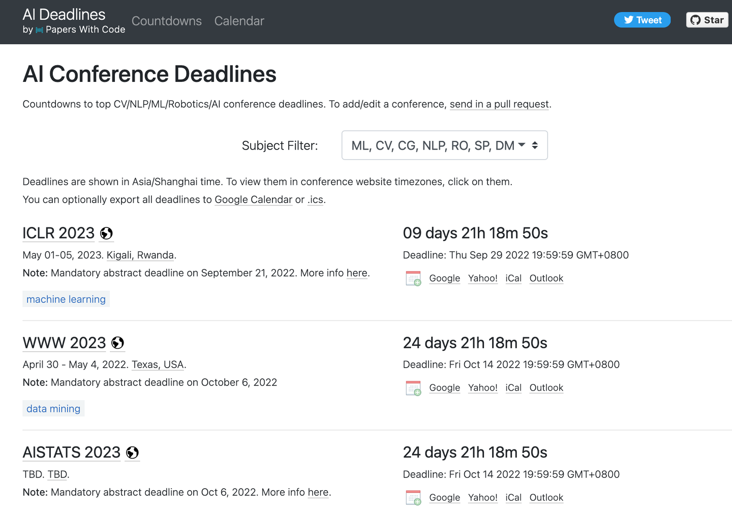 推荐几个AI顶会deadline总结网站 - 知乎