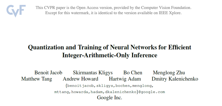 论文阅读-Quantization and Training of Neural Networks for Efficient Integer-Arithmetic-Only ...