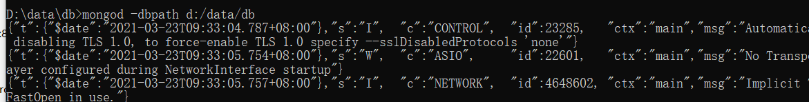 MongoDB报错：connecting to: mongodb://127.0.0.1:27017/?compressors=disabled&gssapiServiceName ...