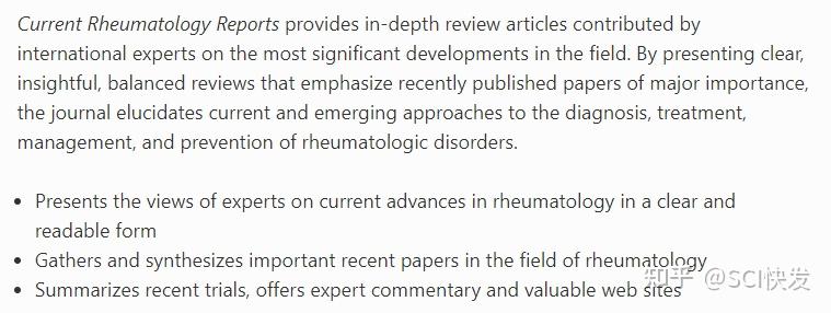 sci快发 | Current Rheumatology Reports：综述期刊，接收快，无版面费 - 知乎
