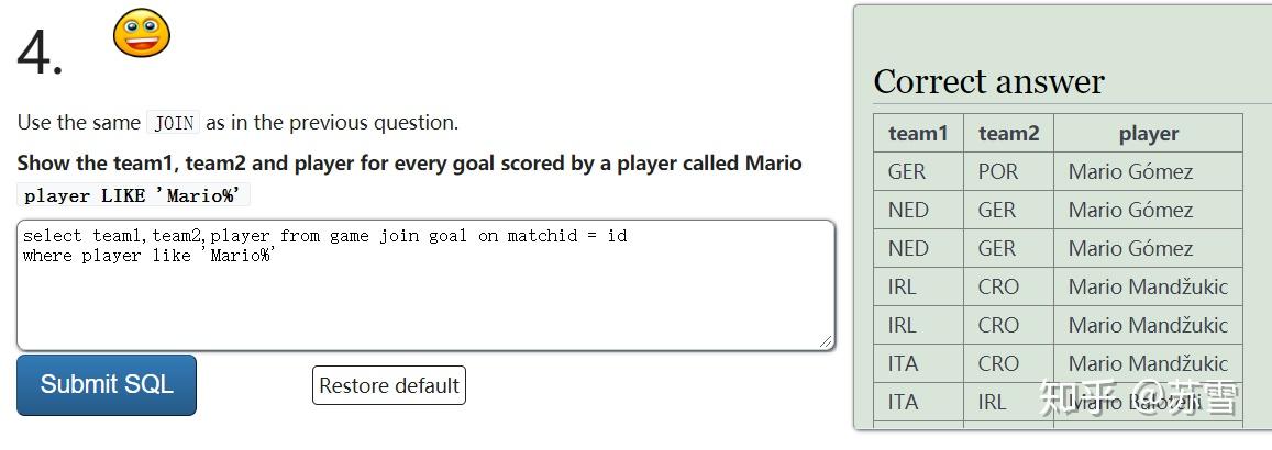 SQLZOO 练习题6（含答案）：The JOIN operation - 知乎