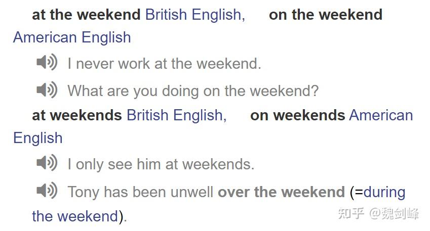 “周末”应该说at the weekend还是on the weekend? - 知乎
