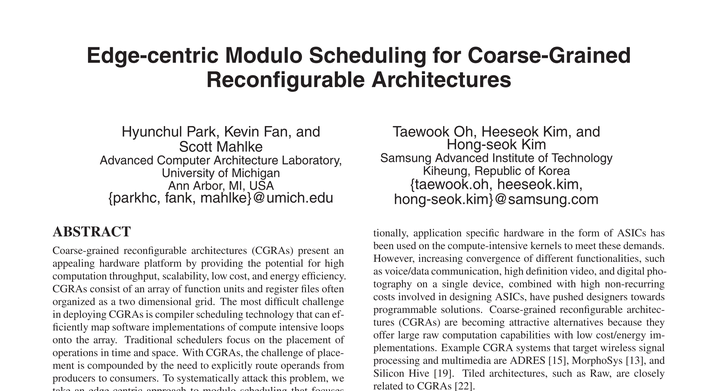 粗粒度可重构体系结构研究：Edge-centric Modulo Scheduling forCoarse-Grained ...