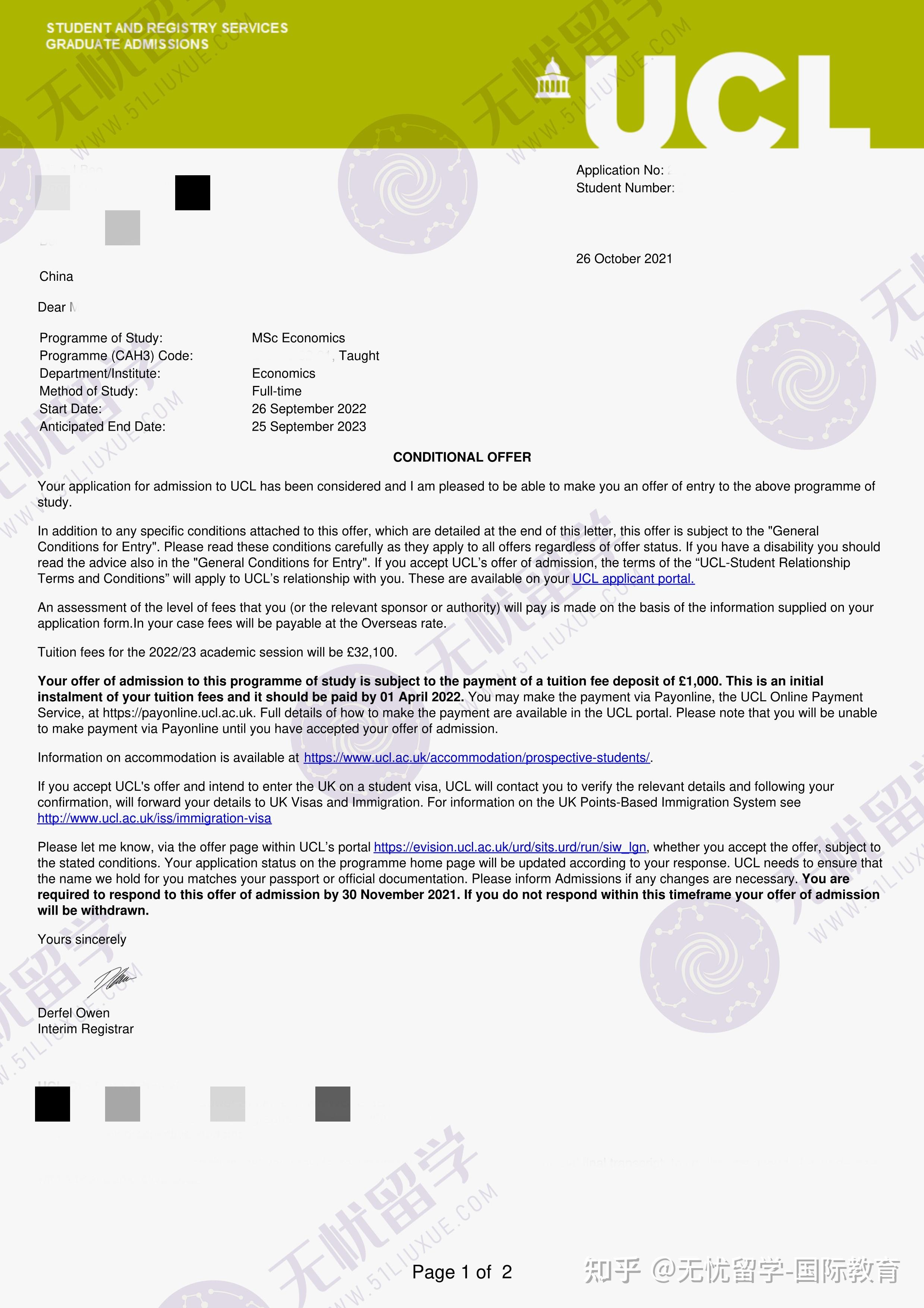 【无忧留学-2022英国硕士offer分享】2022fall英国伦敦大学学院（ucl)商科offer来啦 - 知乎