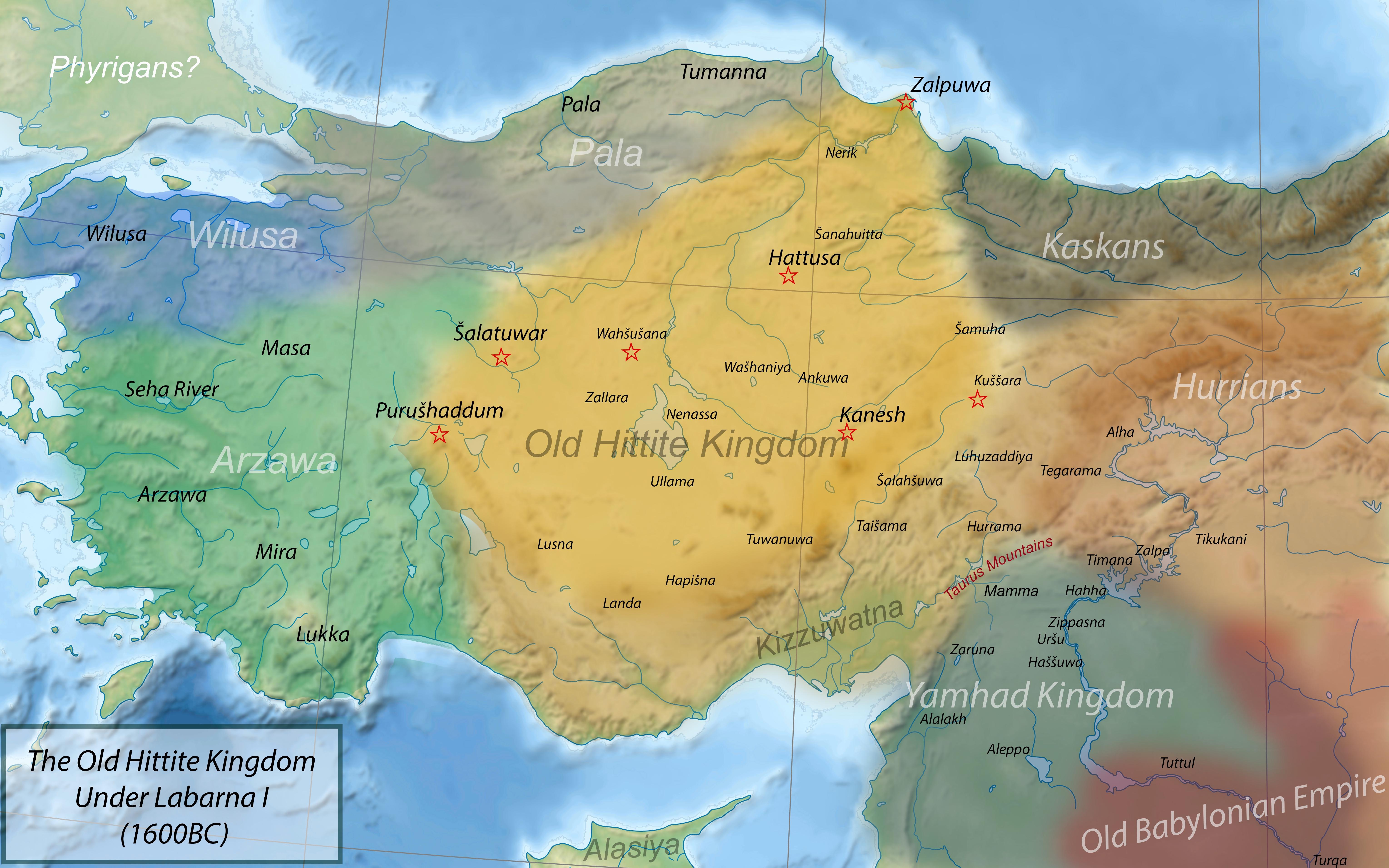 The Hittites Under Labarna I (1600BC) 拉巴尔纳一世时期的疆域 - 知乎