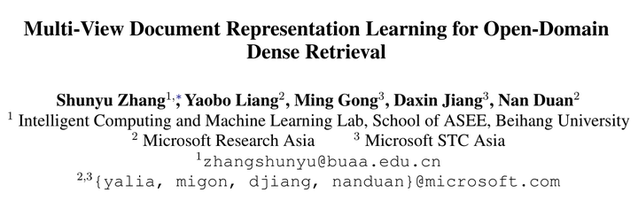 Multi-View Document Representation Learning for Open-Domain Dense Retrieval - 知乎