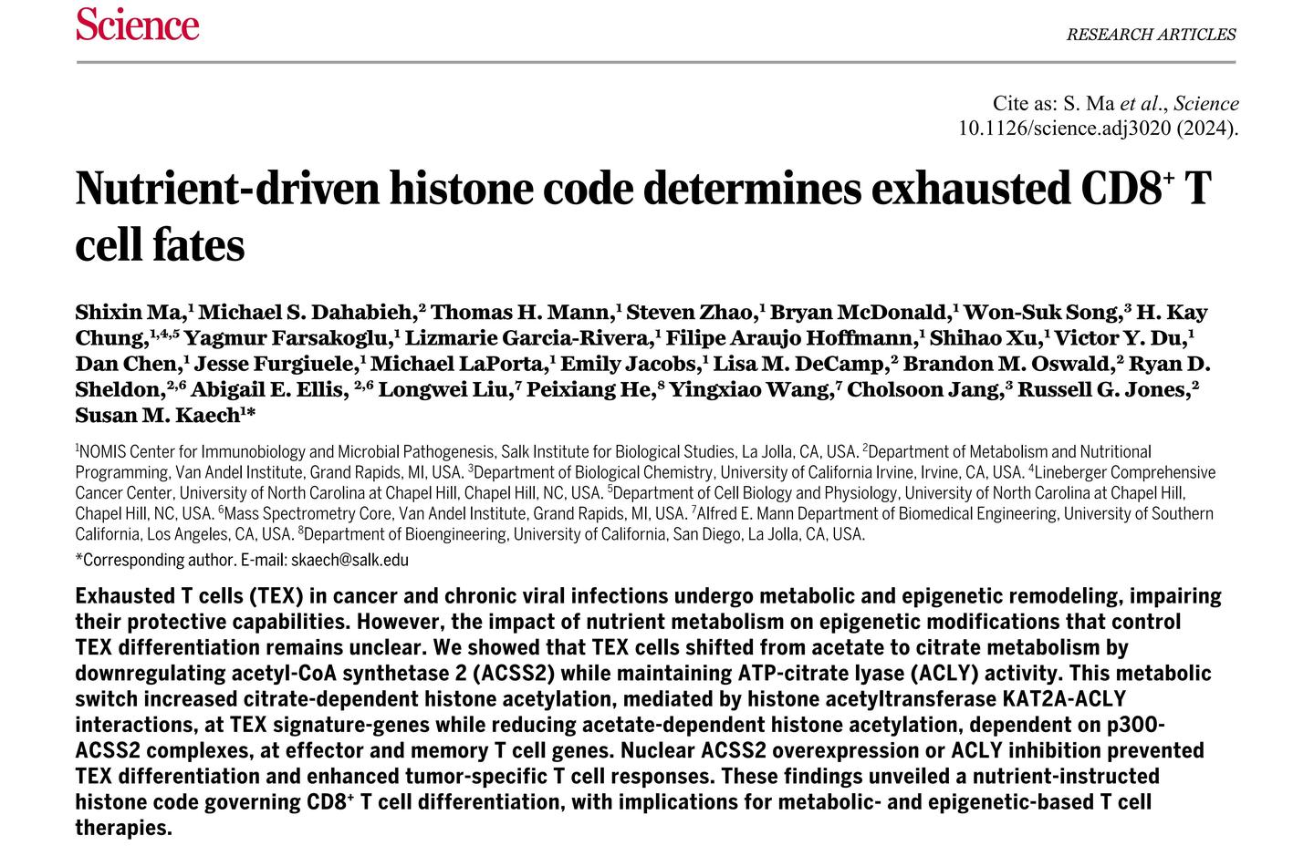 文献分享 | Science：营养驱动的组蛋白密码决定耗尽的CD8+T细胞命运 - 知乎