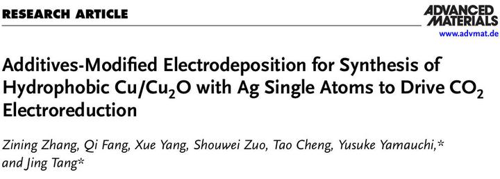 CO2RR最新Adv. Mater.：添加剂修饰的电沉积法合成具有银单原子的疏水性Cu/Cu2O驱动CO2电还原 - 知乎