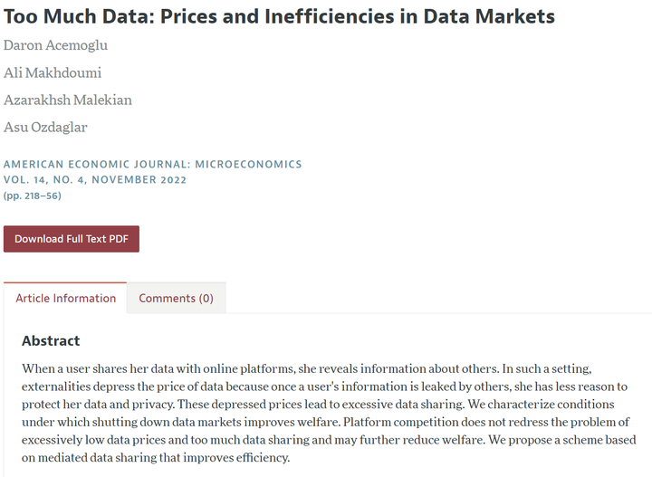Too Much Data: Prices and Inefficiencies in Data Markets - 知乎